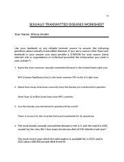 Sexually Transmitted Diseases Worksheet Insights Course Hero