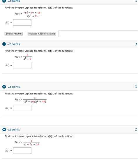 solved 12 points find the inverse laplace transform f t