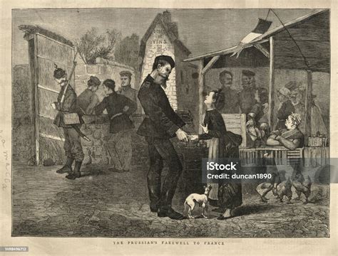 프로이센의 프랑스 작별 프랑스프로이센 전쟁 후 귀국하는 군인들 1870년대 19세기 1870 1879 년에 대한 스톡 벡터 아트