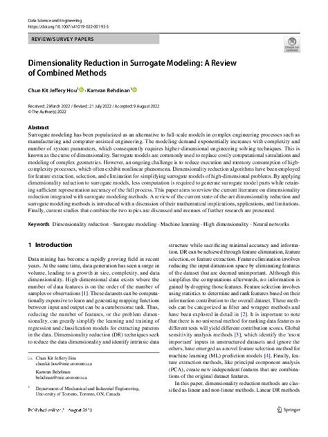 Pdf Dimensionality Reduction In Surrogate Modeling A Review Of