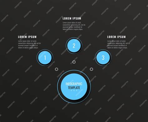 검정색 배경에 3개의 밝은 파란색 단계가 있는 수평 비즈니스 인포그래픽 다이어그램 템플릿 프리미엄 벡터