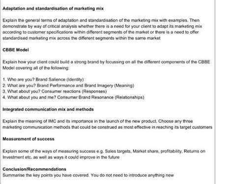 Solved Adaptation And Standardisation Of Marketing Mix