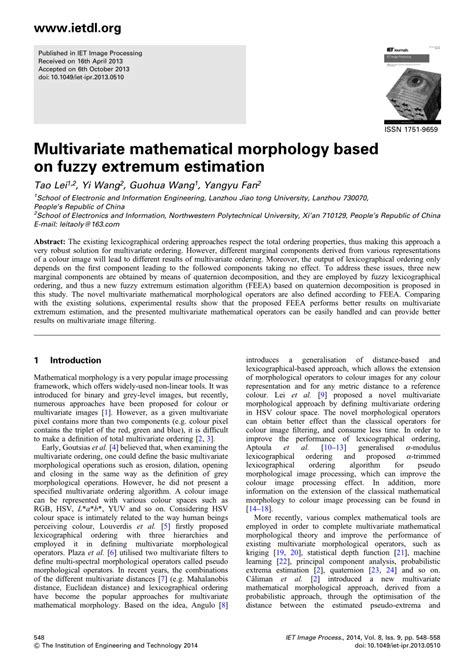 Pdf Vector Mathematical Morphological Operators Based On Fuzzy Extremum Estimation