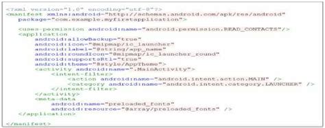 sample android manifest xml file download scientific diagram