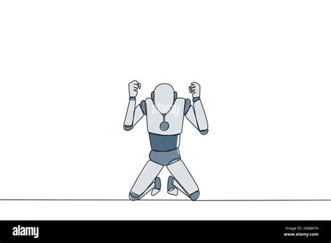 Continuous One Line Drawing Smart Robot Kneeling Like Praying Lost