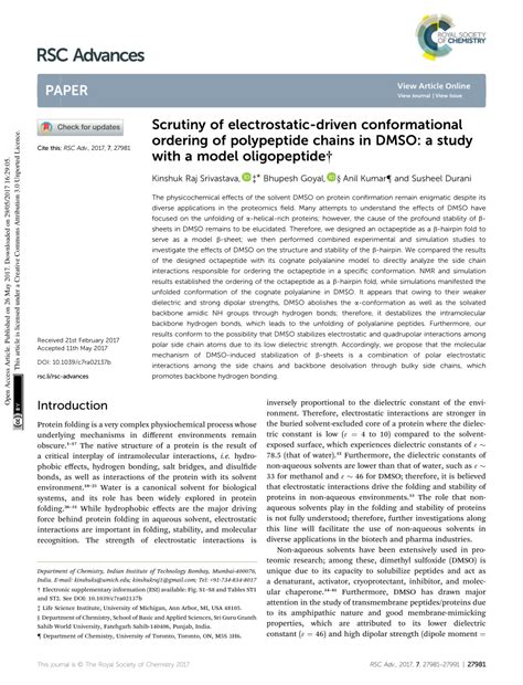 Pdf Scrutiny Of Electrostatic Driven Conformational Ordering Of Polypeptide Chains In Dmso A