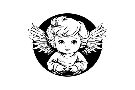 Little Angel Logotype Vector Retro Style Engraving Black And White