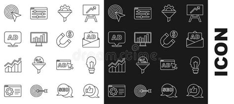 Set Line Customer Product Rating Light Bulb With Concept Of Idea Advertising Sales Funnel