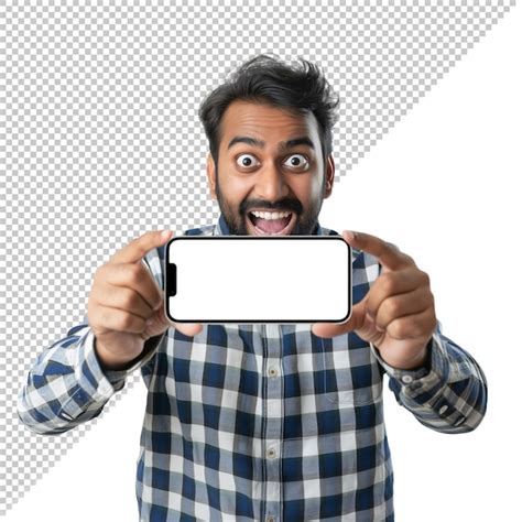 Premium Psd Excited Indian Men Showing A Horizontal Phone Screen Close To The Camera In