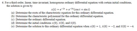 Solved For A Third Order Linear Time Invariant Homogenous