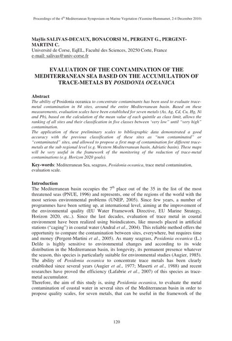 Pdf Evaluation Of The Contamination Of The Mediterranean Sea Based On