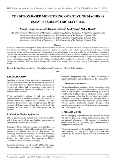 Condition Based Monitoring Of Rotating Machines Using Piezoelectric