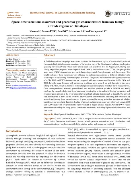 Pdf Space Time Variations In Aerosol And Precursor Gas Characteristics From Low To High