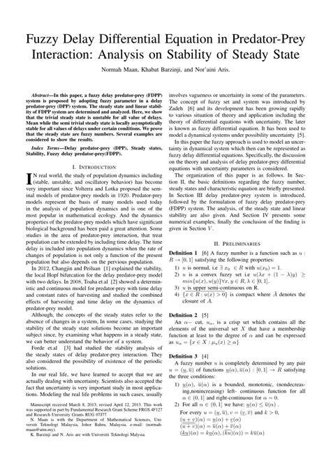 Pdf Fuzzy Delay Differential Equation In Predator Prey Interaction