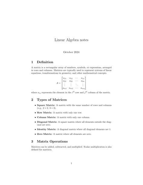 Linear Algebra Notes Matrices Operations And Equations