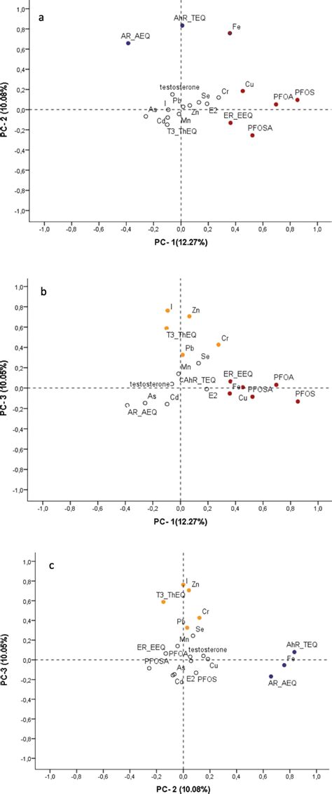 plots of rotated factor loading of the three largest principal