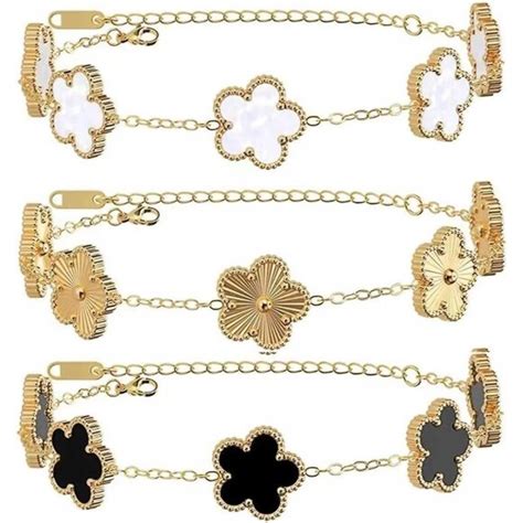 Jewelry Triplecolor Gold Black White 18k Gold Plated Clover Bracelets