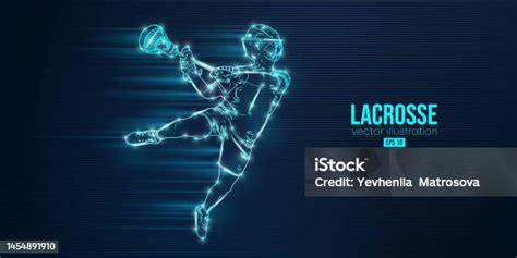 파란색 배경에 라크로스 선수의 추상 실루엣 라크로스 선수 남자는 공을 던진다 벡터 그림 3차원 형태에 대한 스톡 벡터 아트 및 기타 이미지 3차원 형태 La 공항