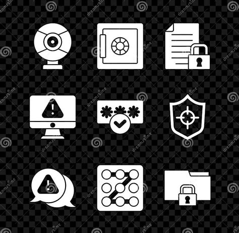 Set Security Camera Safe Document And Lock Exclamation Mark In Triangle Graphic Password