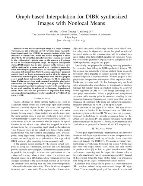 Pdf Graph Based Interpolation For Dibr Synthesized Images With