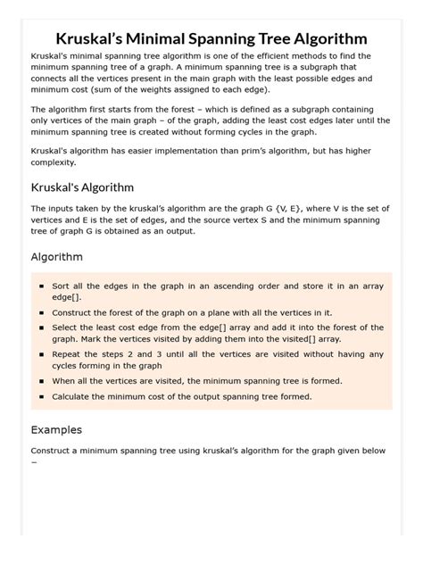 Kruskal’s Minimal Spanning Tree Algorithm | PDF | Combinatorics | Mathematical Relations