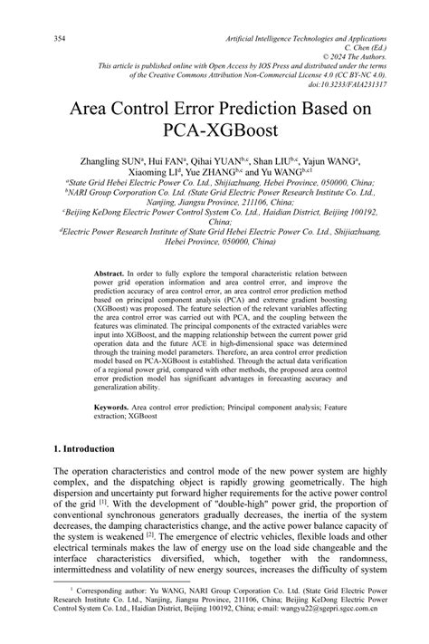 Pdf Area Control Error Prediction Based On Pca Xgboost