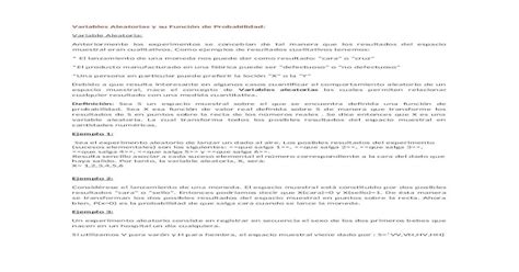 Variables Aleatorias Y Sus Funciones De Probabilidad Doc Document