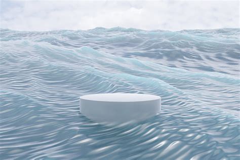 Abstact 3d는 겨울 장면 및 자연 무대 배경 제품 디스플레이 광고 모형 등을 위해 얼어 붙은 호수의 파도에 얼음 눈 연단을 렌더링합니다 0명에 대한 스톡 사진 및