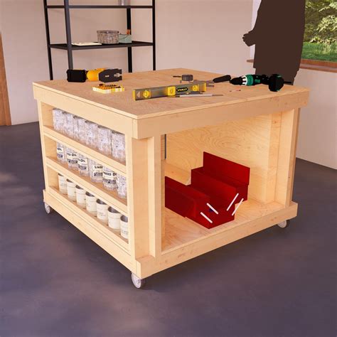 Diy Mobile Garage Workbench With Wood Shelves Modular Plans Expandable