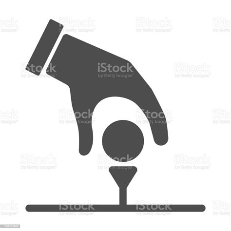 골퍼 핸드는 티 솔리드 아이콘 골프 컨셉 화이트 배경에 볼 사인이 있는 핸드 모바일 컨셉과 웹 디자인을 위한 글리프 스타일로