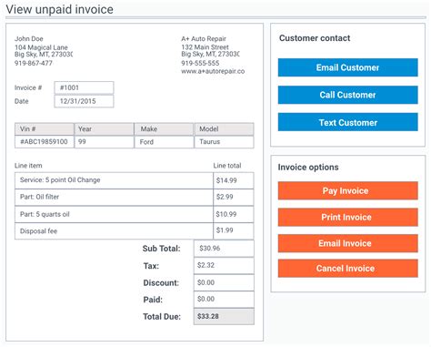 Auto Repair Shop Invoice Software Invoice