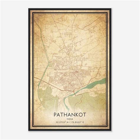 Vintage Pathankot India Map Poster Pathankot City Road Wall Art Print