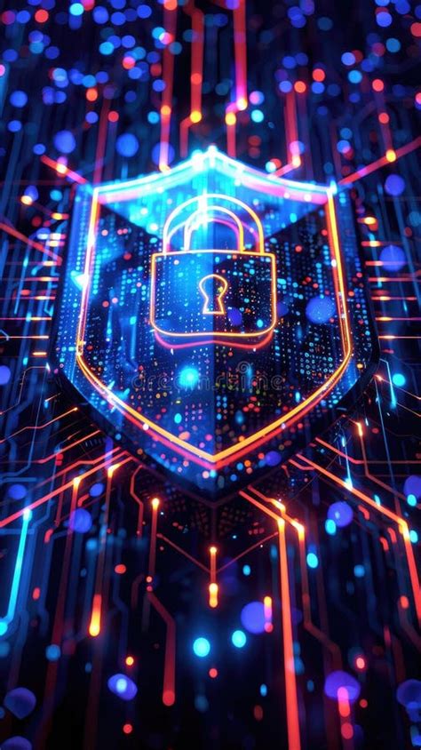 Digital Shield With Padlock And Data Lines Representing Advanced