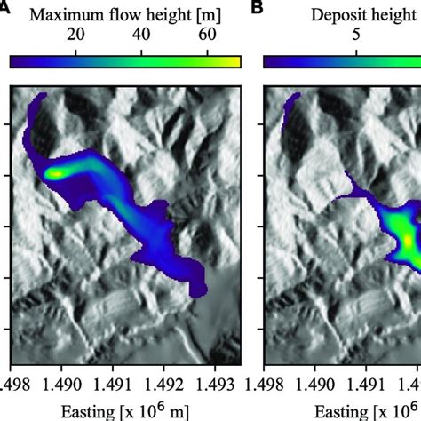 A Maximum Flow Height And B Deposit Height From A Simulation Of