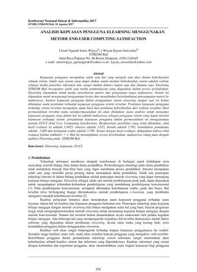 Analisis Kepuasan Pengguna Elearning Menggunakan Metode End User Computing Satisfaction
