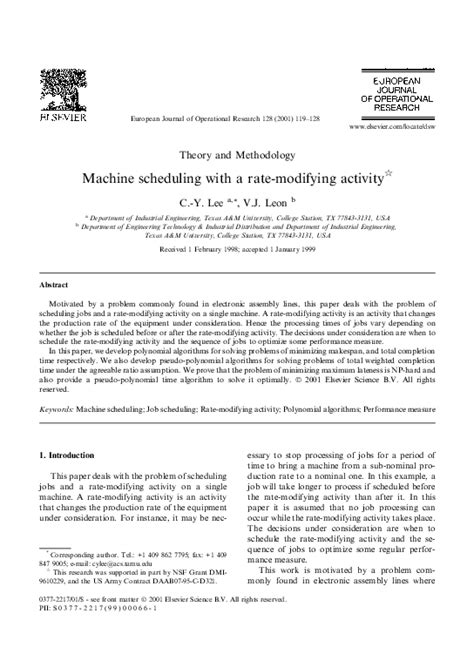Pdf Machine Scheduling With A Rate Modifying Activity
