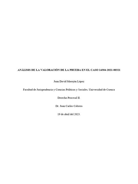 AnÁlisis De La Prueba En El Caso 14304 Pdf Asociación Doméstica