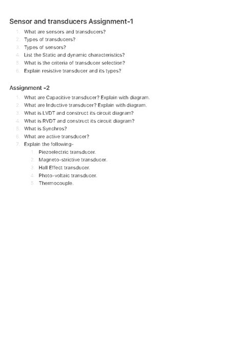 Sensor And Transducers Assignment