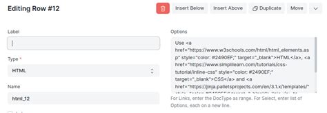 how to set the options of an html docfield from a script frappe