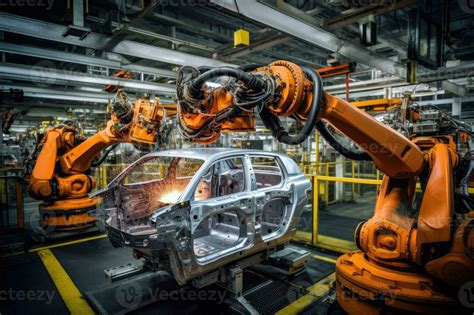 Robotic Arm For Electronic Assembly Line Smart Modern Factory