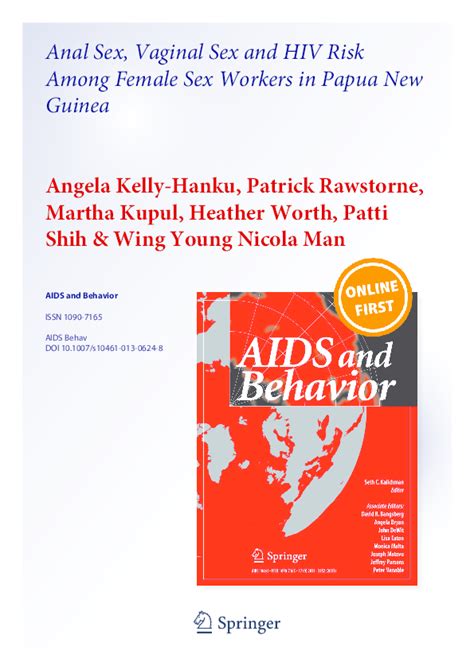 Pdf Anal Sex Vaginal Sex And Hiv Risk Among Female Sex Workers In