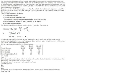 Solved The Economic Order Quantity Eoq ﻿model Is A