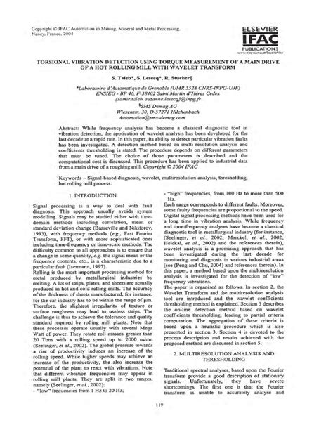 Torsional Vibration Detection Using Torque Measurement Of 2004 Ifac Proceed Pdf Wavelet