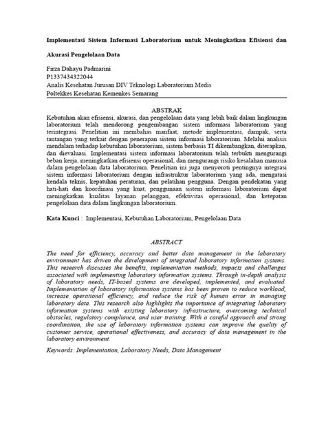 Implementasi Sistem Informasi Laboratorium Untuk Meningkatkan Efisiensi Dan Akurasi Pengelolaan