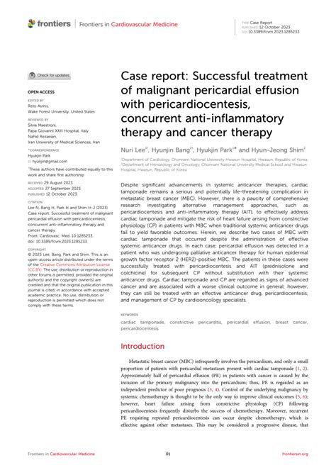 Pdf Case Report Successful Treatment Of Malignant Pericardial Effusion With