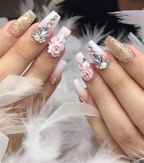 Luxury Bridal Nails With Rhinestone And D Designs