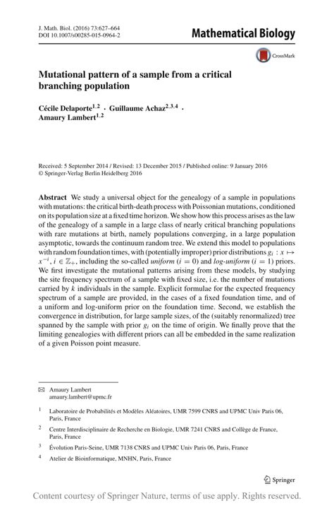 mutational pattern of a sample from a critical branching population