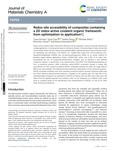 Pdf Redox Site Accessibility Of Composites Containing A 2d Redox Active Covalent Organic