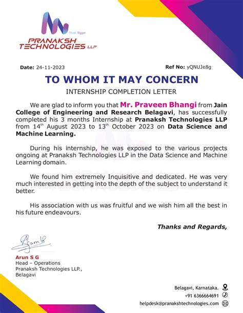 praveen bhangi on linkedin pranakshinfotech internshipcompletion