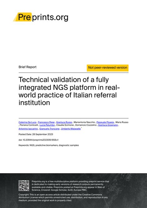 PDF Technical Validation Of A Fully Integrated NGS Platform In Real World Practice Of Italian